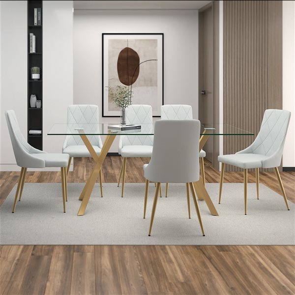 !nspire Aged Gold/Light Grey Dining Room Set with Rectangular Table - 7 ...
