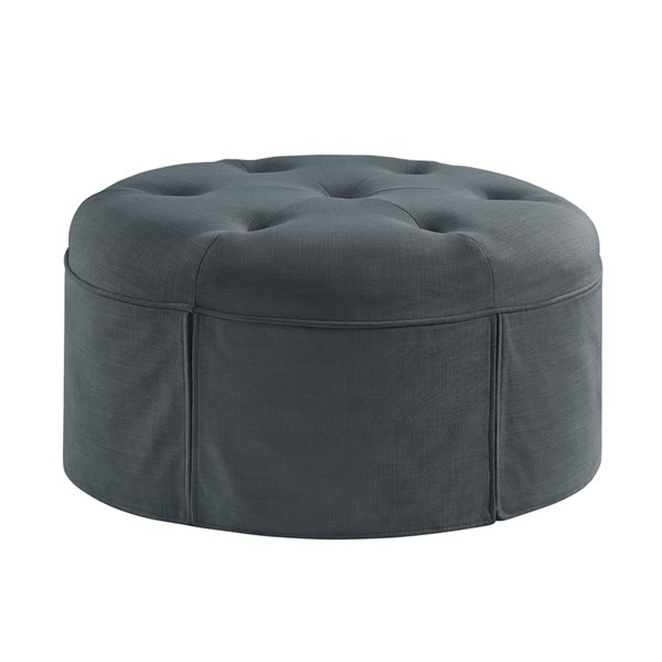 Inspired Home Ansh Modern Dark Grey Linen Round Ottoman SCO232-03DG-LAC ...
