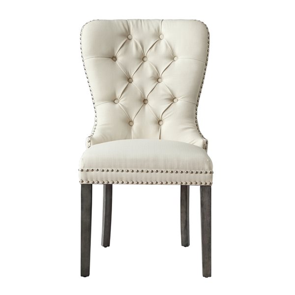 Inspired Home Set of 2 Nevaeh Traditional Cream White Linen Upholstered ...