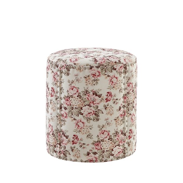 Inspired Home Zaina Modern Cluster Red Linen Round Ottoman SON236-03CR ...