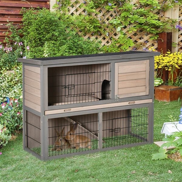 PawHut 2-tier Wood Rabbit Hutch D51-118V01CG | RONA