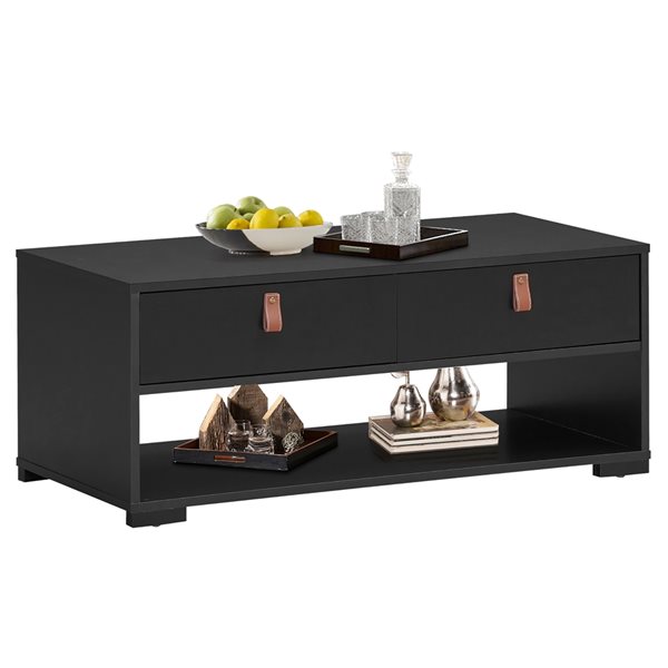 Costway Black Wood Composite Coffee Table with 2 Drawers HW66163BK | RONA
