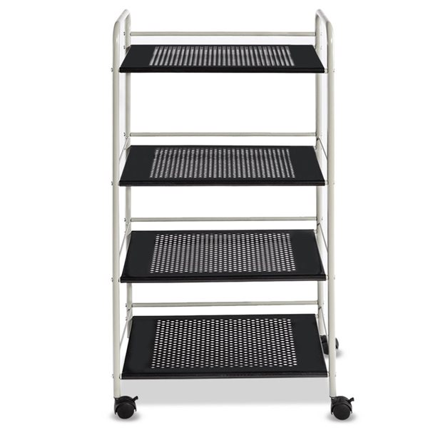 Costway 4-Tier Black Steel Base with Steel Metal Top Rolling Kitchen ...