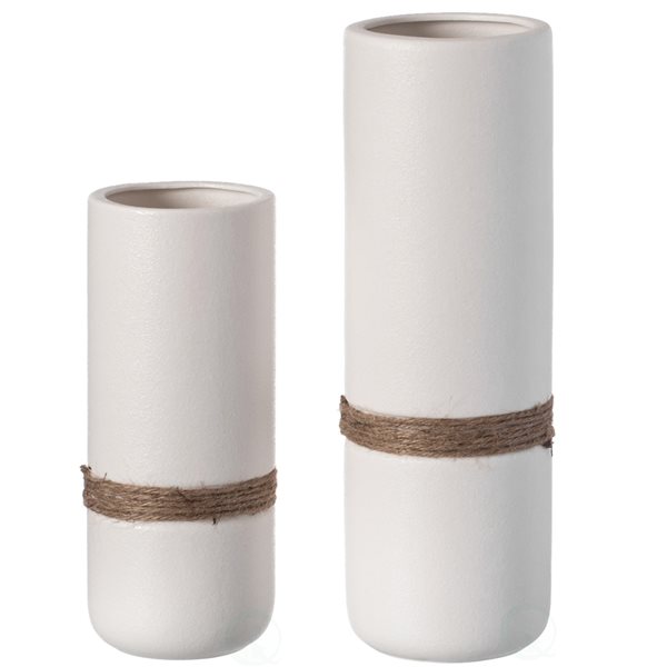 Uniquewise 11-in x 3.5-in White Ceramic Vases - Set of 2 | RONA