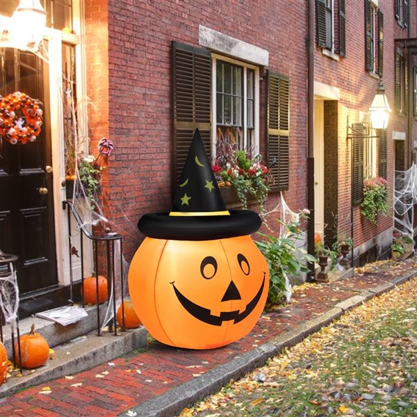 Costway 4-ft H x 2.6-ft W Internal Light Jack-o'-Lantern with Witch Hat ...