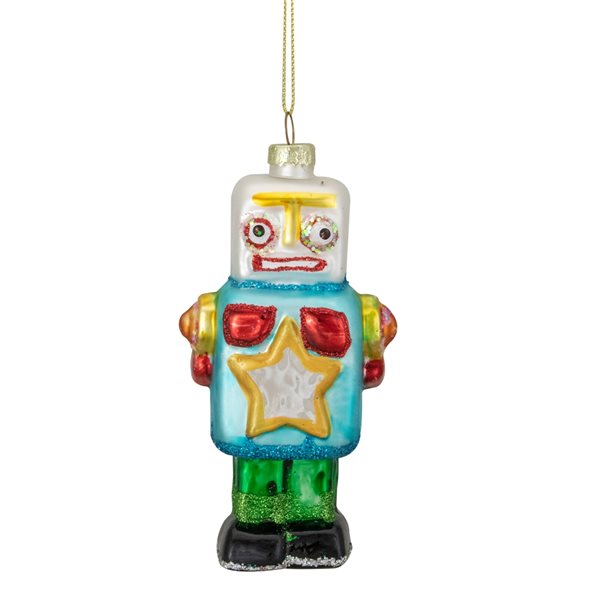 Northlight 4.75-in Multicoloured Glass Robot Christmas Ornament ...