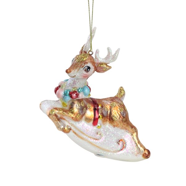 Northlight 5.25-in White and Red Glittered Reindeer Glass Christmas ...