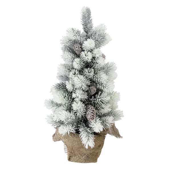 Northlight 19-in Potted Slim Flocked Mini Pine Christmas Tree in Burlap ...