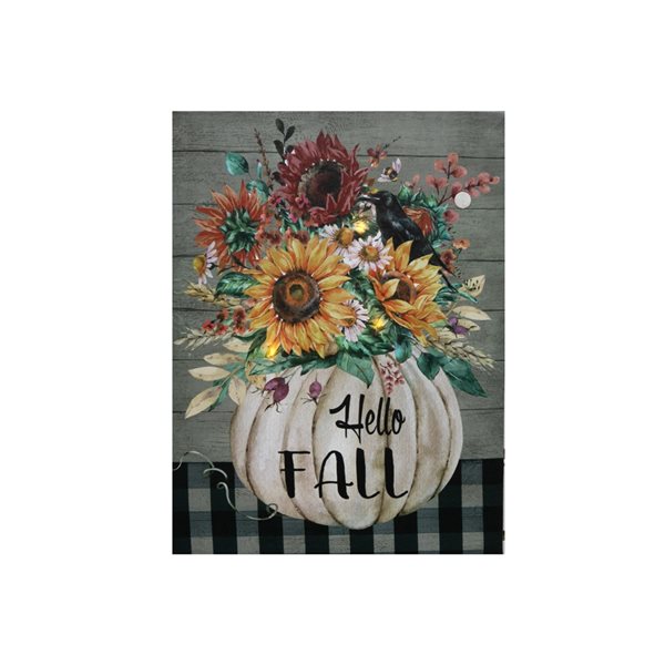 iH casadécor 12-in x 16-in LED "Hello Fall" Bouquet Canvas Wall Art HL ...