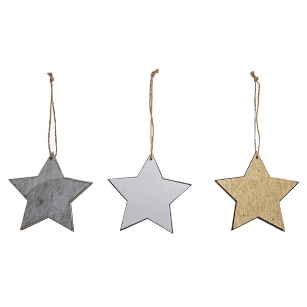 iH casadécor Assorted Flat Wooden Star Ornaments - Set of 12 | RONA