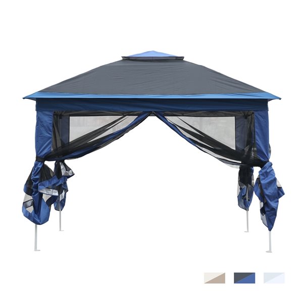 CASAINC 10.8-ft L Square Blue Pop-Up Canopy with White Steel Frame CA ...