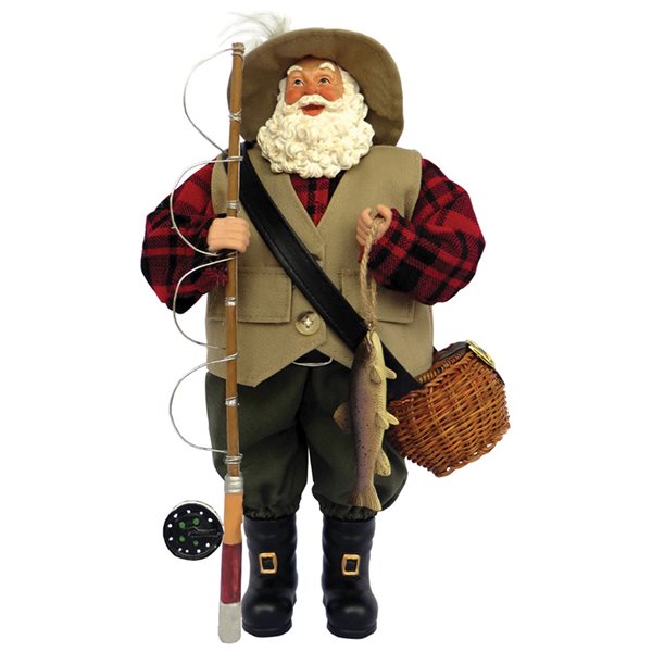 Santa's Workshop 12-in Brown Fly Fishing Santa Figurine 5620 | RONA
