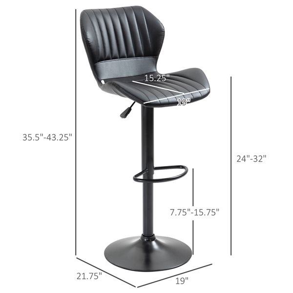 HomCom Black Faux Leather Adjustable Height Upholstered Swivel Bar ...