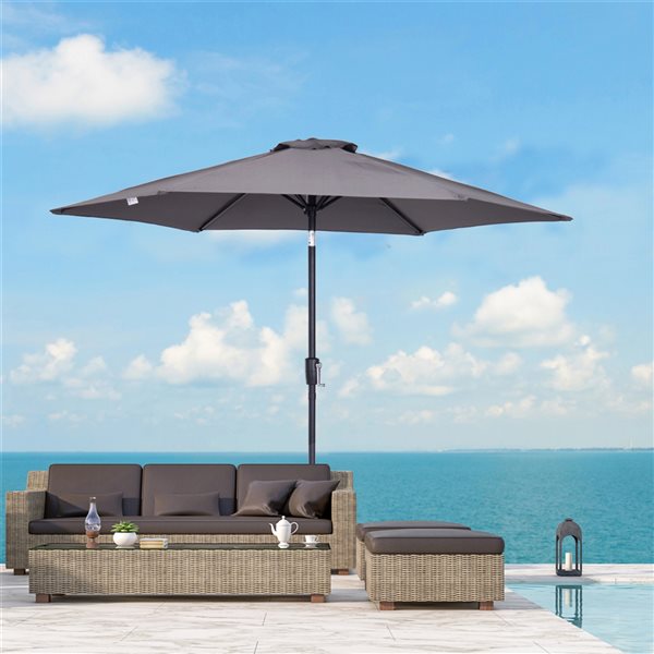Parasol gris Outsunny de 9 pi avec inclinaison à bouton-poussoir 84D ...