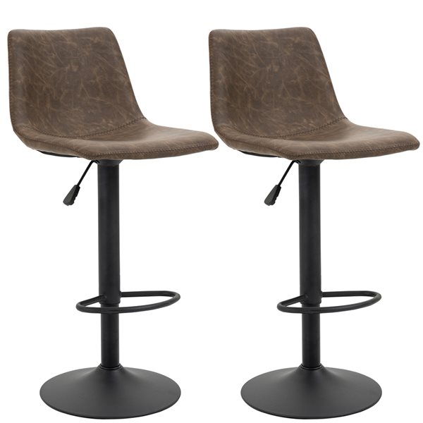 HOMCOM Brown Faux Leather Adjustable Height Swivel Bar Stools - 2-Pack ...