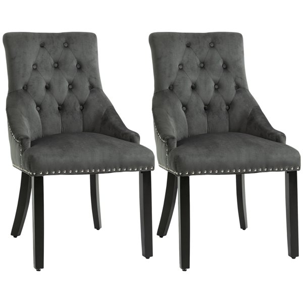 HOMCOM Contemporary Grey Polyester Upholstered Dining Chairs with Metal Frame - Set of 2 835 ...