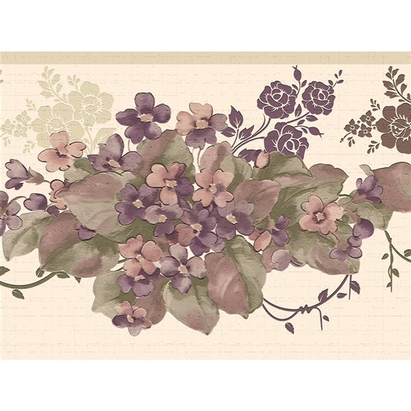 Dundee Deco 7-in Beige and Purple Self-Adhesive Wallpaper Border | RONA