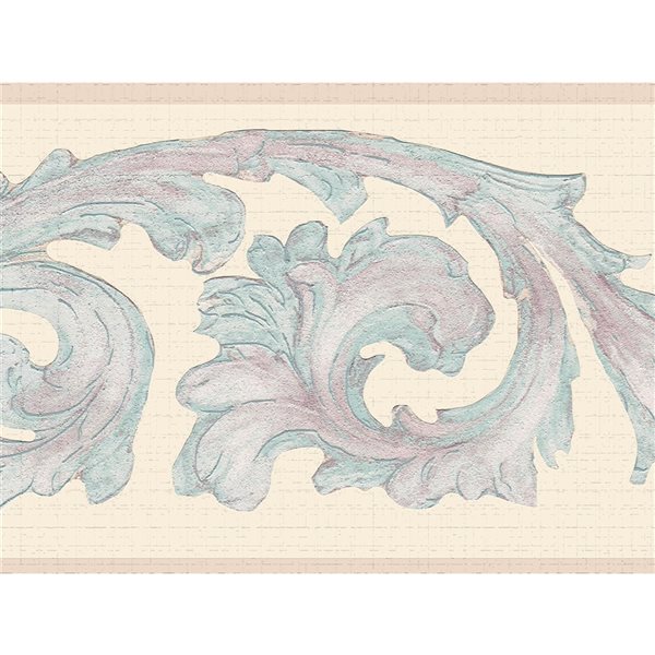 Dundee Deco 7-in Damask Blue/Pink Self-Adhesive Wallpaper Border | RONA