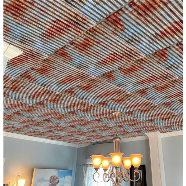 Dundee Deco Falkirk Perth 24-in x 24-in Corrugated Old Tin Roof Drop ...