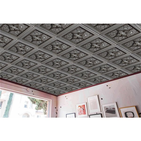 Tuile de plafond Dundee Deco Falkirk Perth florale argent antique de 24 ...