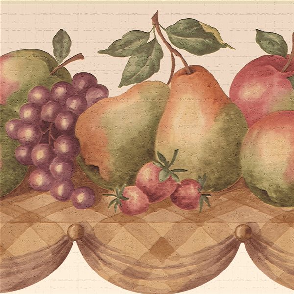 Dundee Deco Nature Beige Green Red Fruits Peel and Stick Wallpaper ...