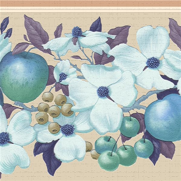 Dundee Deco Floral Blue Purple Flowers Fruits Peel and Stick Wallpaper ...