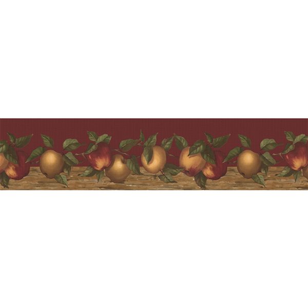 Dundee Deco Abstract Red Gold Apples Peel and Stick Wallpaper Border | RONA
