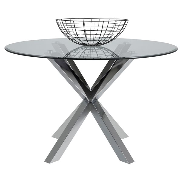 Actona Heaven Round Glass and Chrome Metal Base Dining Table H000014784 | RONA