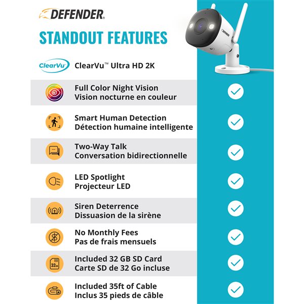 Defender Guard Pro 2K Wi-Fi Plug-In IP Outdoor Security Camera with SD ...