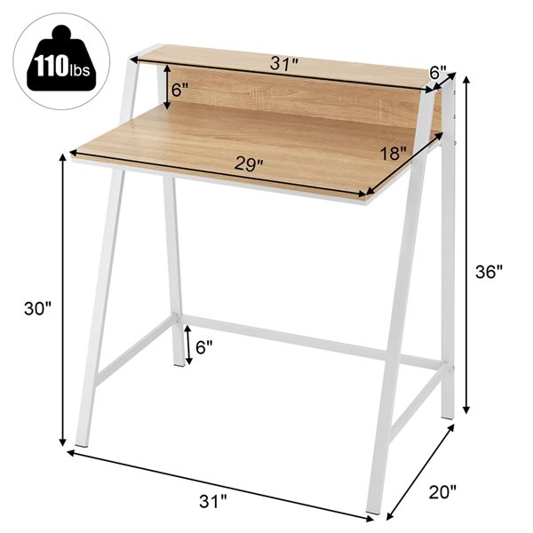 Costway 31-in 2-Tier Computer Desk in Natural Wood HW66710NA | RONA