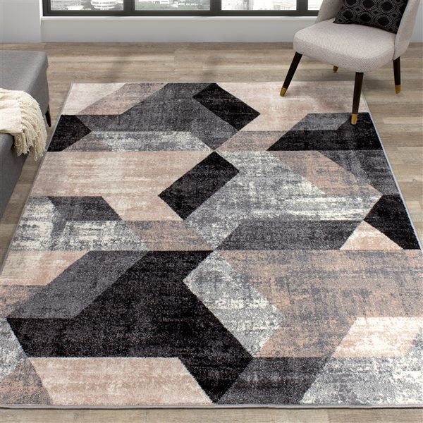 Kalora Dawn 6-ft x 8-ft Grey Rectangular Indoor Geometric Mid-century ...