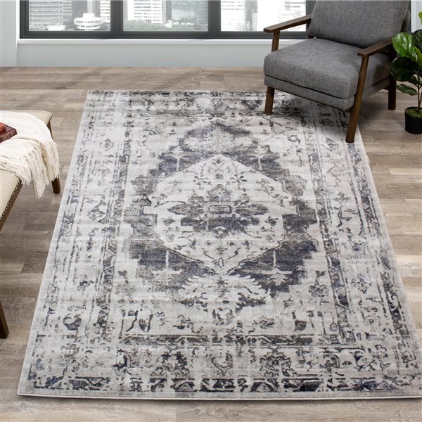 Kalora Chorus 3-ft x 5-ft Grey Rectangular Indoor Medallion Mid-century ...