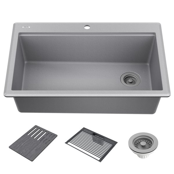 Delta Everest Drop-In 33-in x 16-in Grey Granite Composite Single Bowl ...