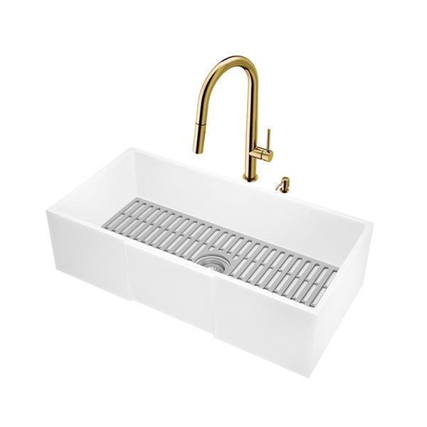 VIGO Apron Front Matte Stone 36" Single Bowl Kitchen Sink with Matte ...