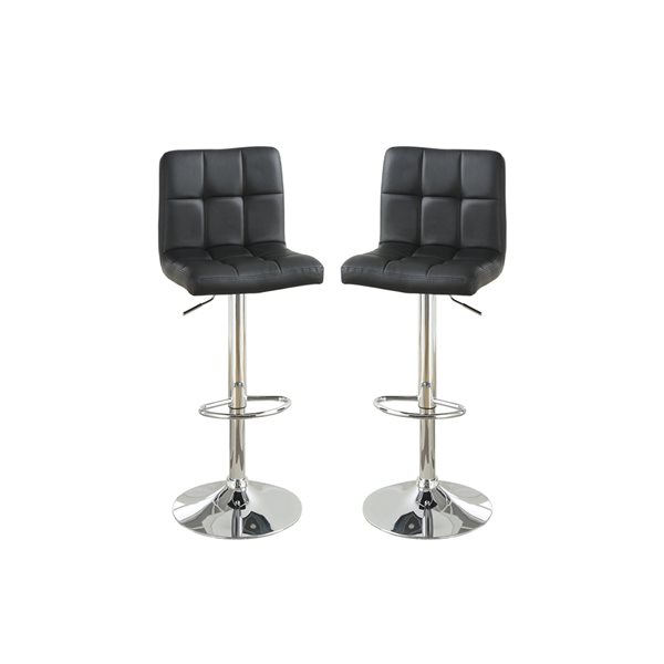 Simple Relax Adjustable Black Faux Leather Bar Stools - Set of 2 ...