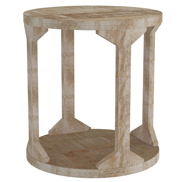 !nspire Distressed Natural Rustic Modern Solid Wood Round End Table 501-619NT | RONA