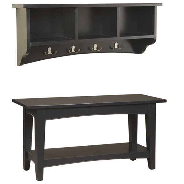 Alaterre Shaker Cottage Charcoal Grey 4-Hook Hook Rack with Storage and ...