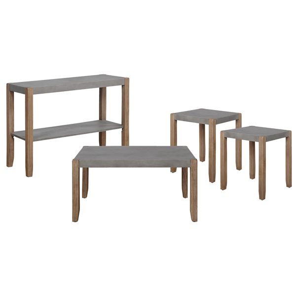 Alaterre Newport Concrete Grey Pine Accent Table Set - 4-Piece ...