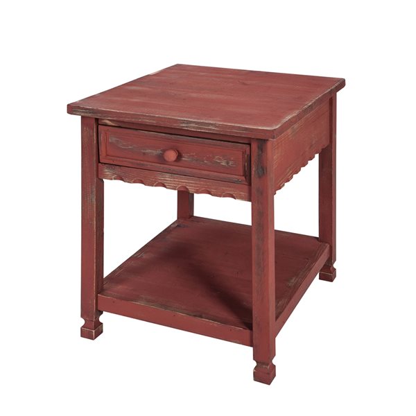 Alaterre Country Cottage Antique Red Wood Square End Table with Drawer ...