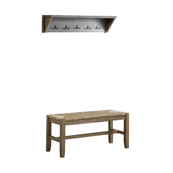 Alaterre Newport Concrete Grey and Brown 5-Hook Hook Rack with Shelf ...