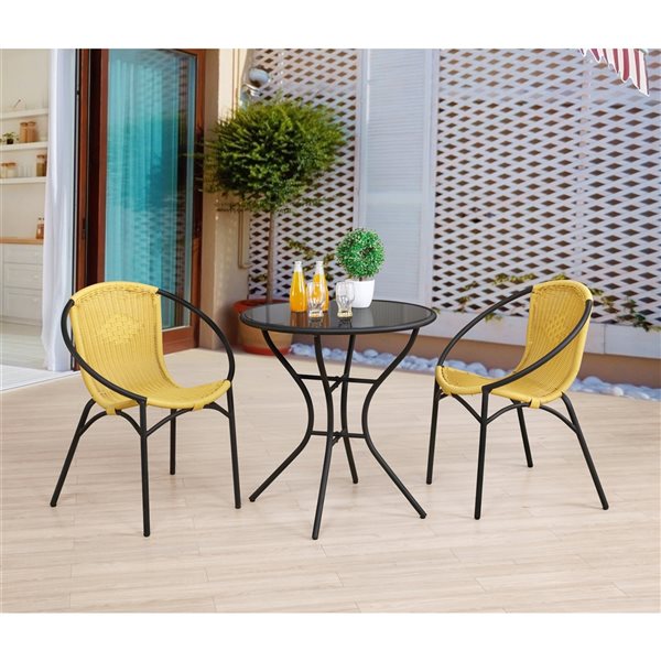 Alaterre Parven Black Frame Bistro Patio Dining Set with Yellow Bistro ...