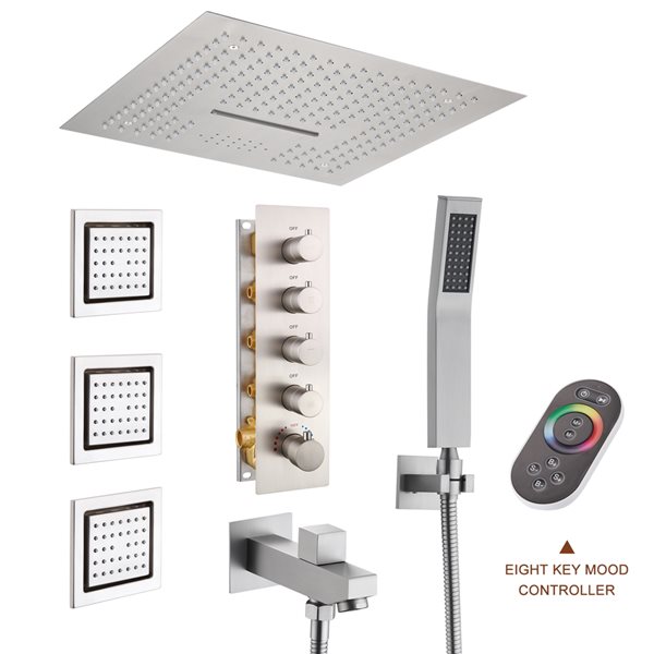 Mondawe 4-Function Shower System with LED and Music Player-in Brushed ...