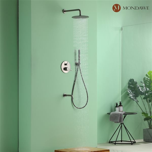 Mondawe 10-in Wall Mount Built-in Shower System with Tub Spout-in Grey ...