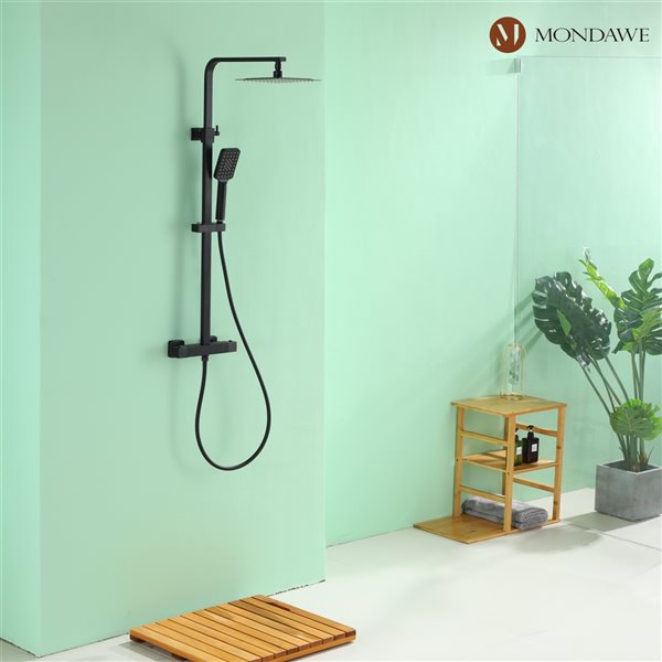 Mondawe Thermostatic Shower Bar System with Square Shower Head-in Matte ...
