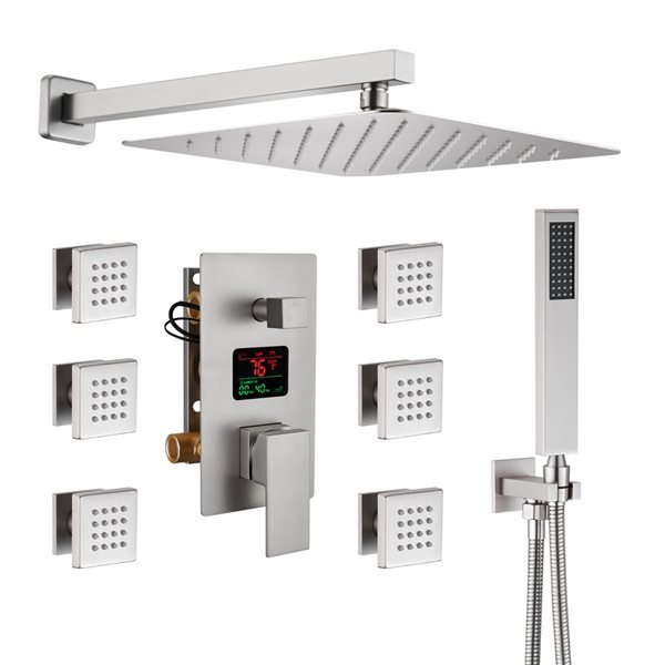 Mondawe 12-in Wall Mount Thermostatic Rain Shower System with Digital ...