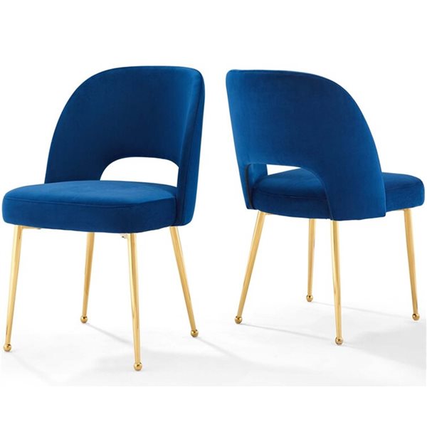 TAKE ME HOME Blue Velvet Flint Chair with Gold Legs - Set of 2 | RONA