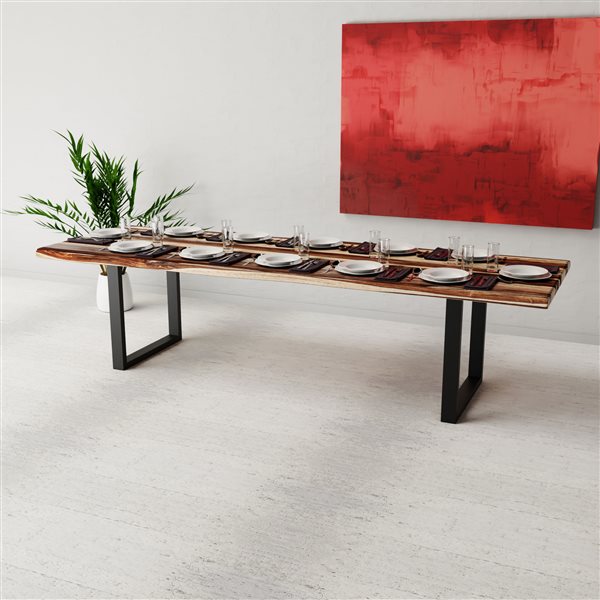 MobX Sheesham 120-in x 40-in Dinning Table with U Black Legs | RONA