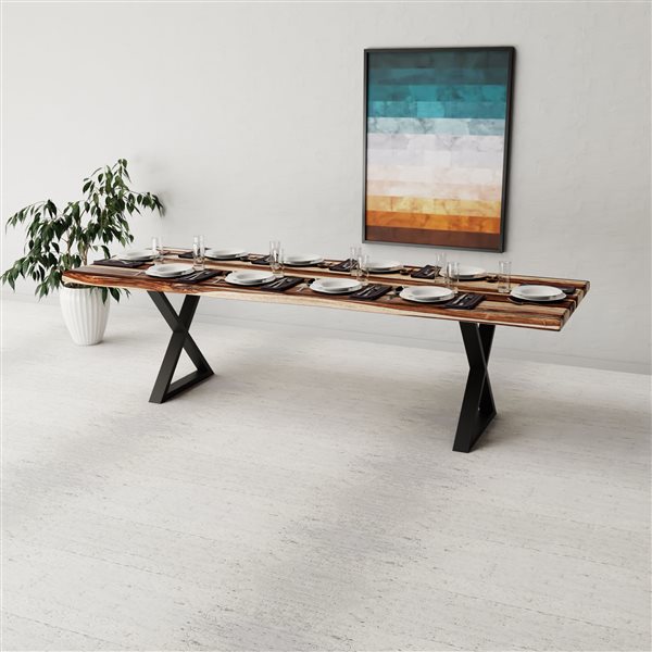 MobX Sheesham 108-in x 40-in Dinning Table with X Black Legs | RONA