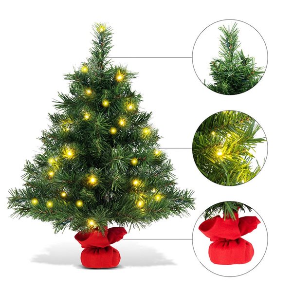 Costway 24-in Pre-Lit Tabletop Fir Artifical Christmas Tree Battery ...