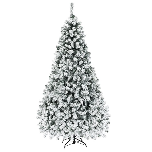 Costway 7.5-ft Pre-Lit Premium Snow Flocked Hinged Artificial Christmas ...